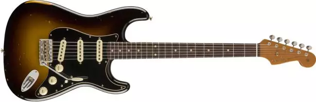 Ancho Poblano Strat Relic a ṅara n'ọkụ na-acha anụnụ anụnụ na agba abụọ