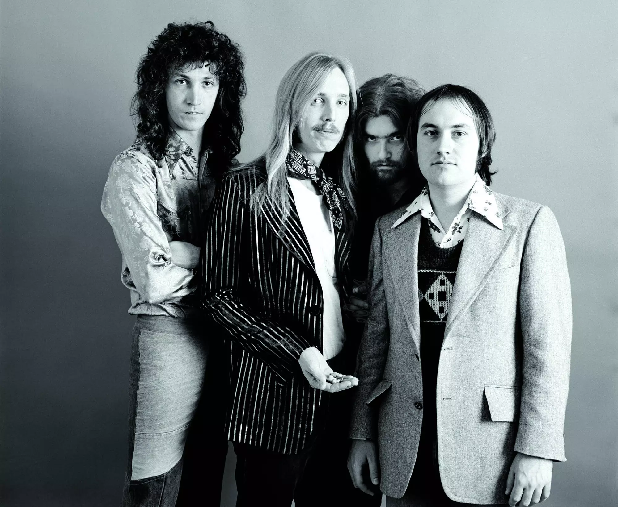 (Desde la izquierda) Mike Campbell, Tom Petty, Tom Leadon y Randall Marsh de Mudcrutch en Los Ángeles en diciembre de 1974